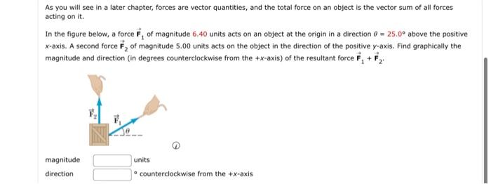 Solved As you will see in a later chapter, forces are vector | Chegg.com