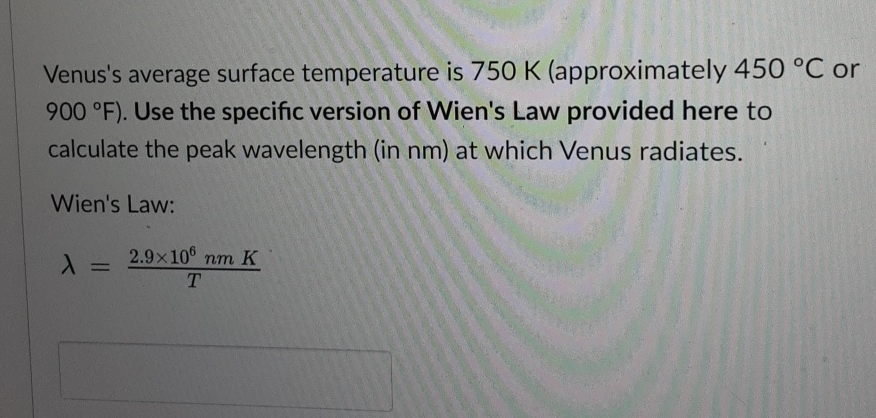 Solved Venus's average surface temperature is | Chegg.com