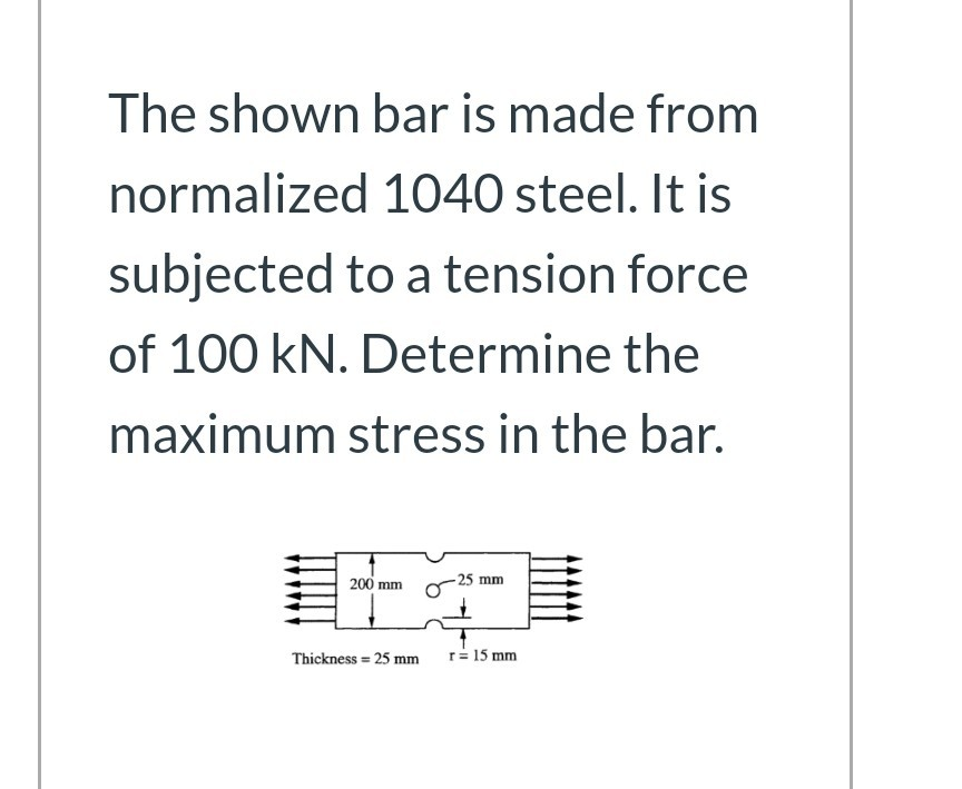 Solved The shown bar is made from normalized 1040 steel. It | Chegg.com