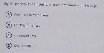 Solved Big five personality trait: Angry, anxious, | Chegg.com