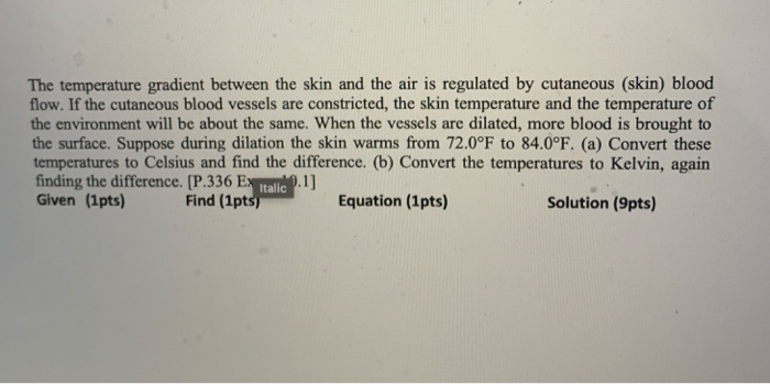 Solved The temperature gradient between the skin and the air | Chegg.com