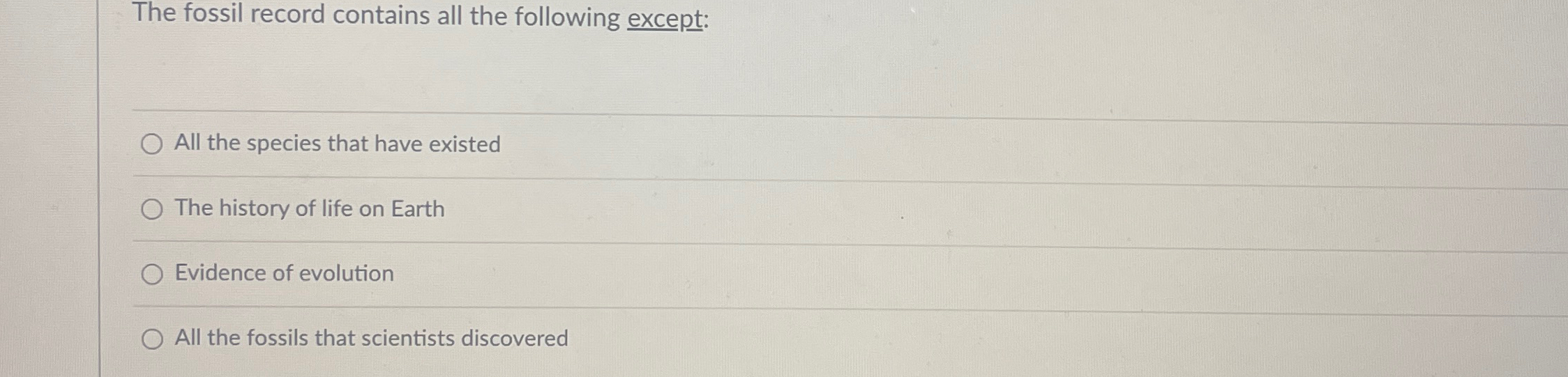 Solved The fossil record contains all the following | Chegg.com