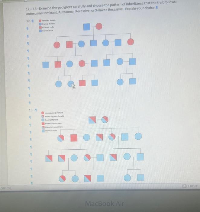 12-13. Examine the pedigrees carefully and choose the | Chegg.com 12-13. Examine the pedigrees carefully and choose the | Chegg.com