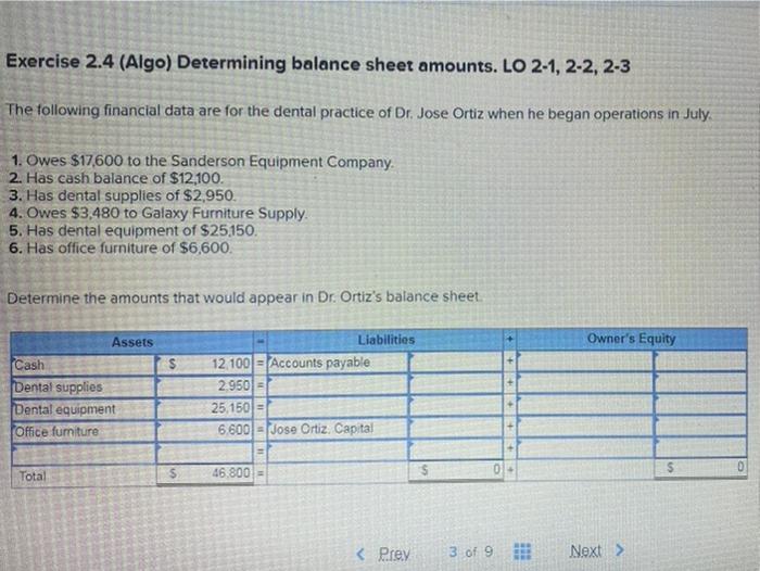Solved Exercise 2.4 (Algo) Determining balance sheet | Chegg.com