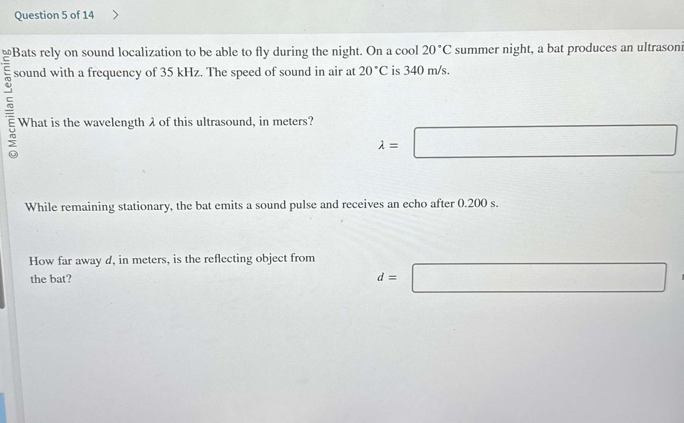 Solved Question 5 ﻿of 14Bats rely on sound localization to | Chegg.com