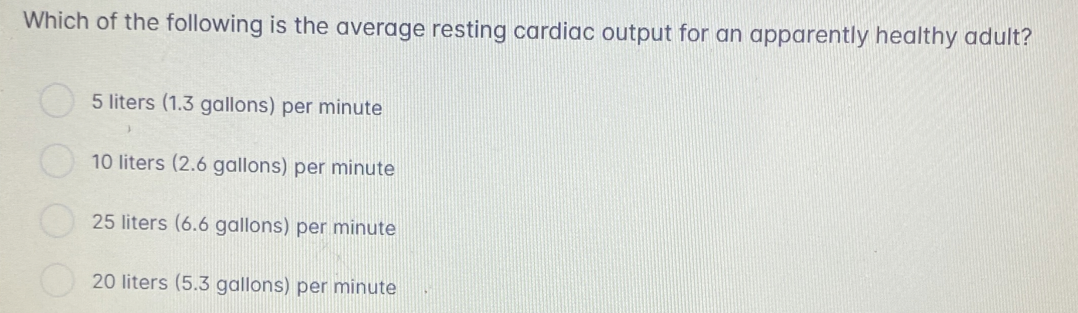 Solved Which of the following is the average resting cardiac | Chegg.com