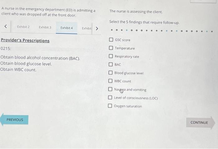 Solved A nurse in the emergency department (ED) is admitting | Chegg.com