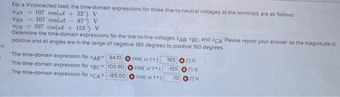 Solved For a Y-connected load, the time-domain expressions | Chegg.com