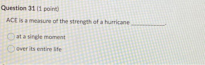 Solved ACE is a measure of the strength of a hurricane at a | Chegg.com