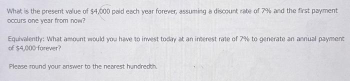 Solved MBA Math What is the present value of $4,000 paid | Chegg.com