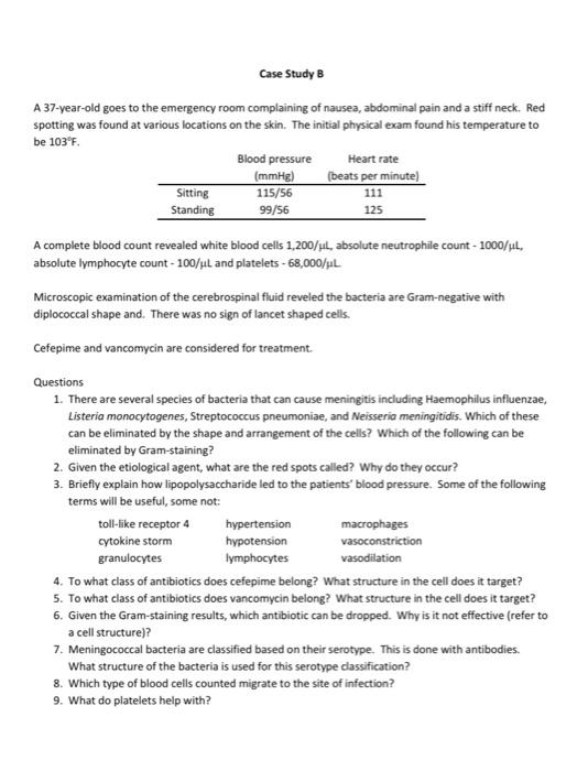 Solved Case Study B A 37-year-old goes to the emergency room | Chegg.com