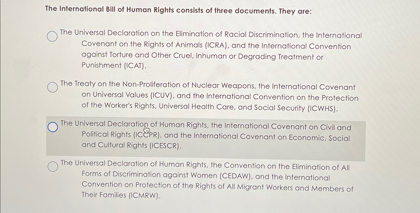 Solved The International Bill of Human Rights consists of | Chegg.com