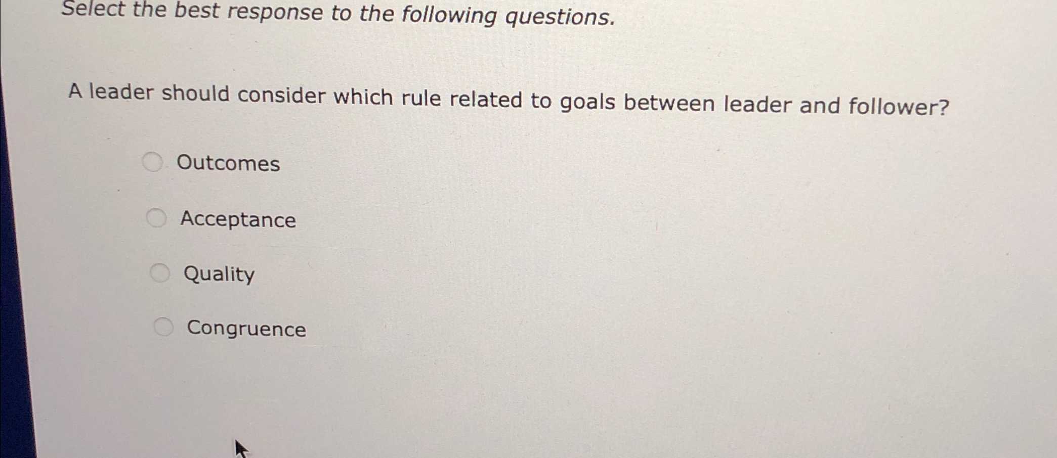 Solved Select the best response to the following questions.A | Chegg.com