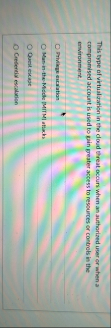 Solved This type of virtualization in the cloud threat | Chegg.com