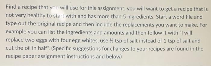 Solved Find a recipe that you will use for this assignment; | Chegg.com