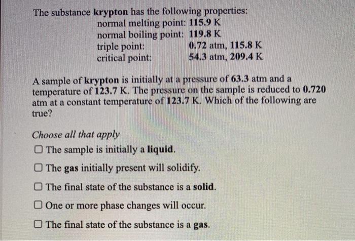 Solved The substance xenon has the following properties: | Chegg.com