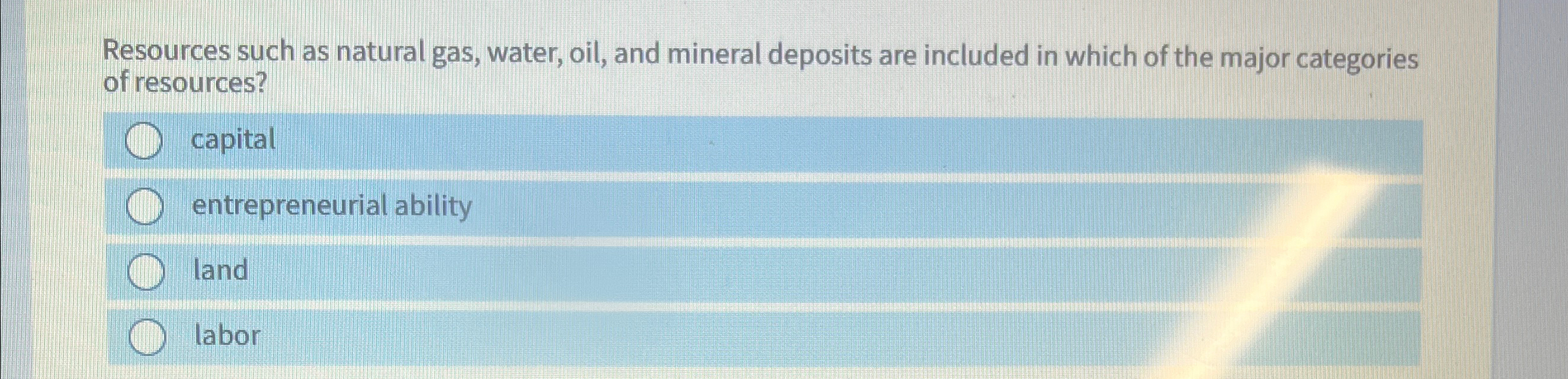 Solved Resources such as natural gas, water, oil, and | Chegg.com