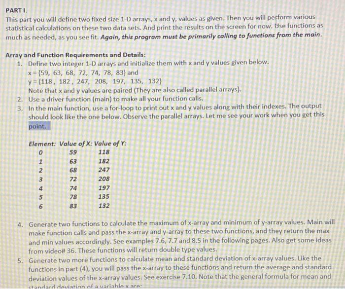 Solved PART 1 This part you will define two fixed size 1-D | Chegg.com