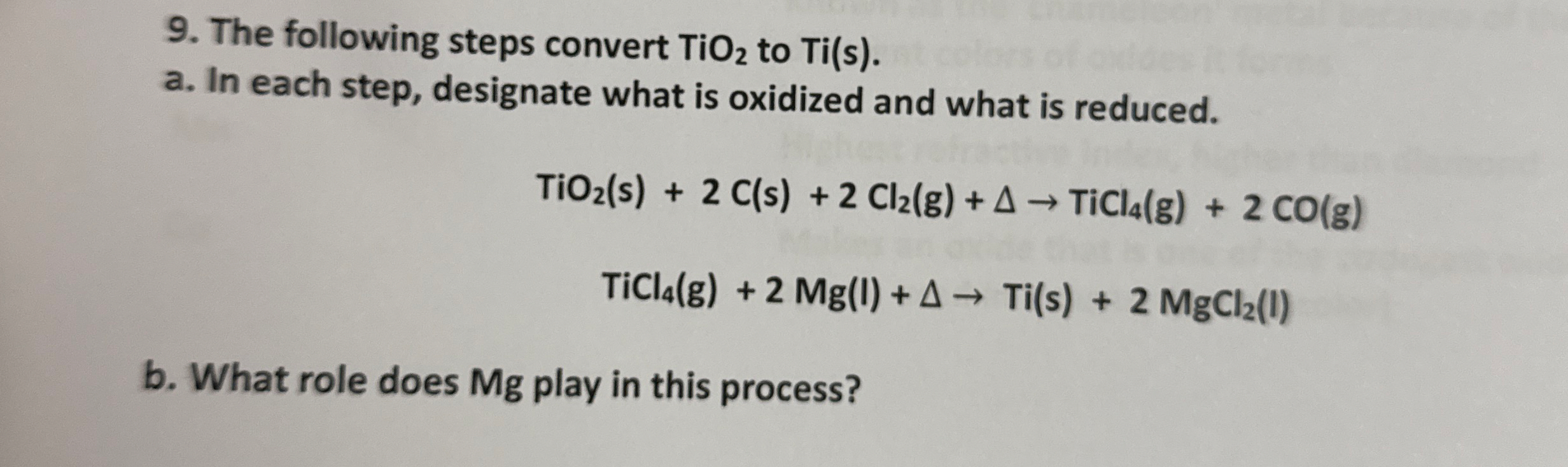 Solved The following steps convert TiO2 ﻿to Ti(s).a. ﻿In | Chegg.com