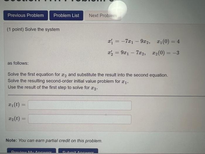 Solved (1 point) Solve the system | Chegg.com