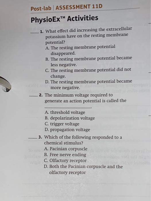 Solved Post-lab | ASSESSMENT 11D PhysioEx Activities 1. What | Chegg.com