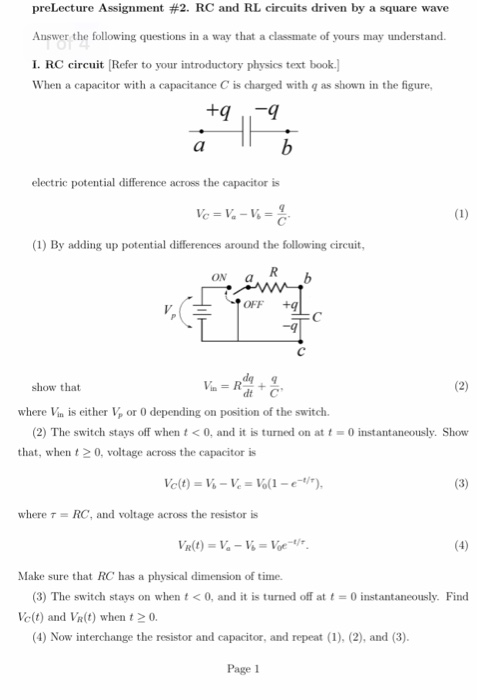Solved preLecture Assignment #2. RC and RL circuits driven | Chegg.com