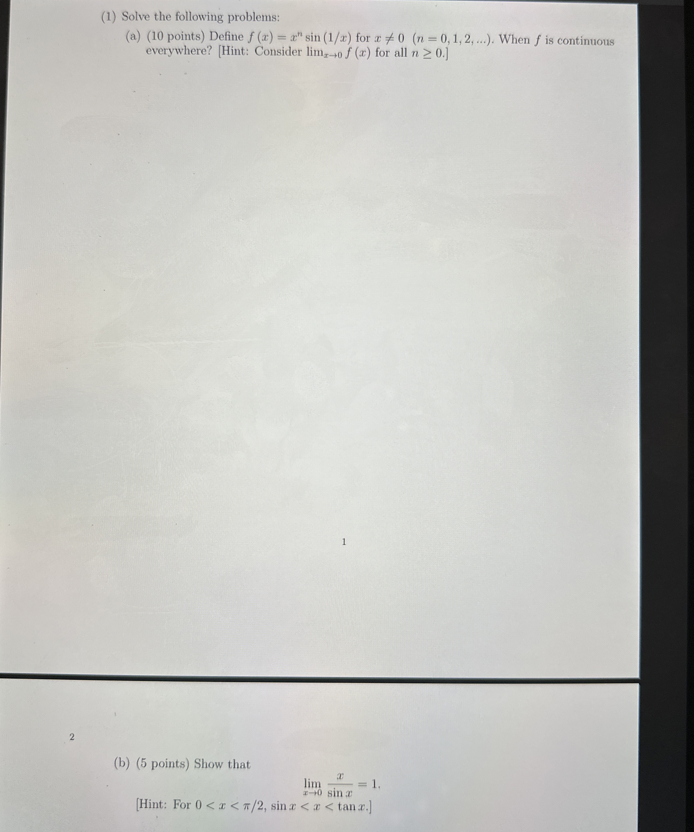 Solved (1) ﻿Solve the following problems:(a) (10 ﻿points) | Chegg.com