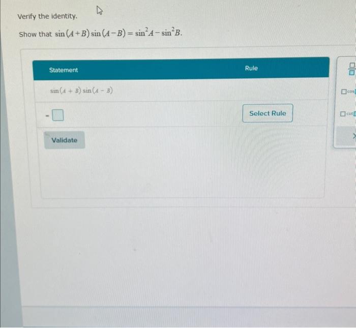Solved sin(A+B)sin(A−B)=sin2A−sin2B Statement | Chegg.com