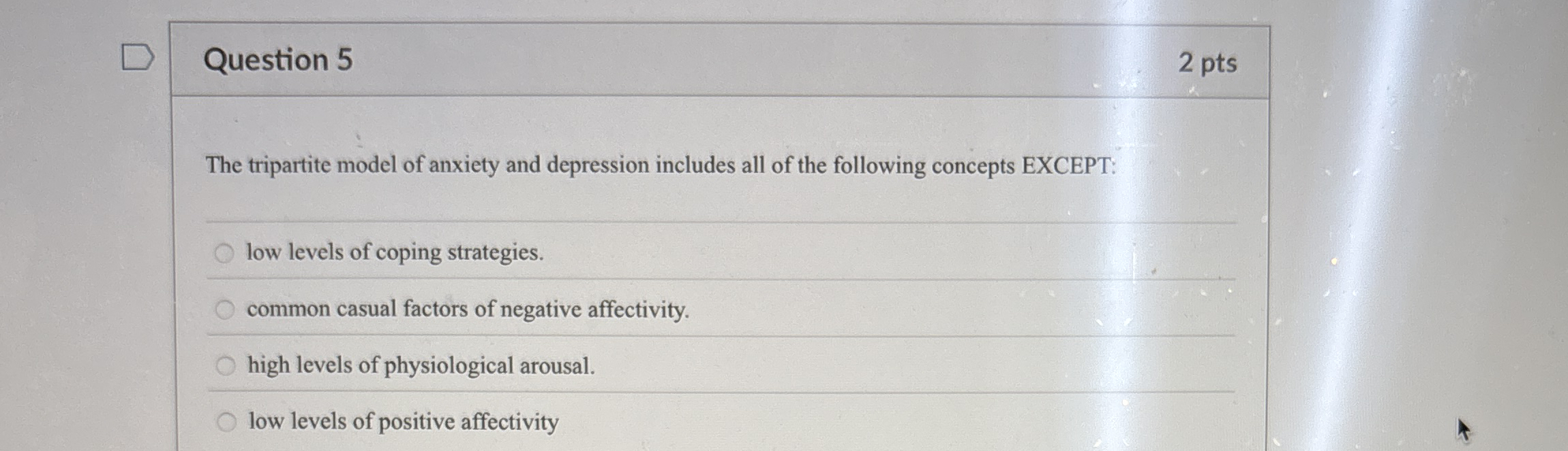 Solved Question 52 ﻿ptsThe tripartite model of anxiety and | Chegg.com