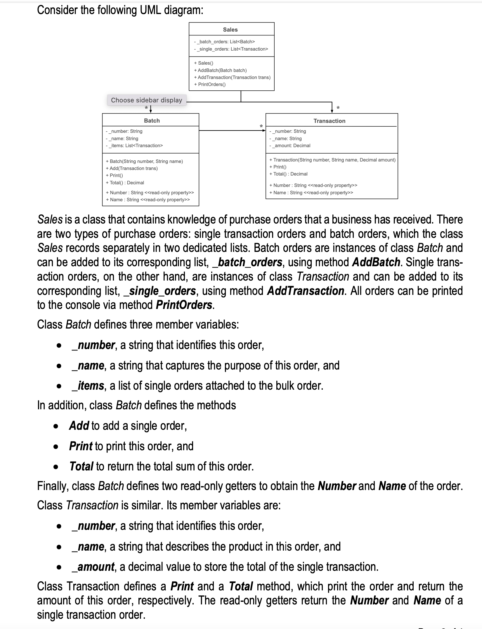 Solved Consider the following UML diagram:Sales is a class | Chegg.com