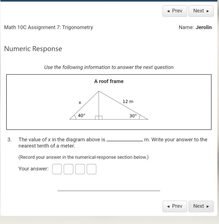 Solved Math 10C Assignment 7: Trigonometry Name: Jerolin | Chegg.com
