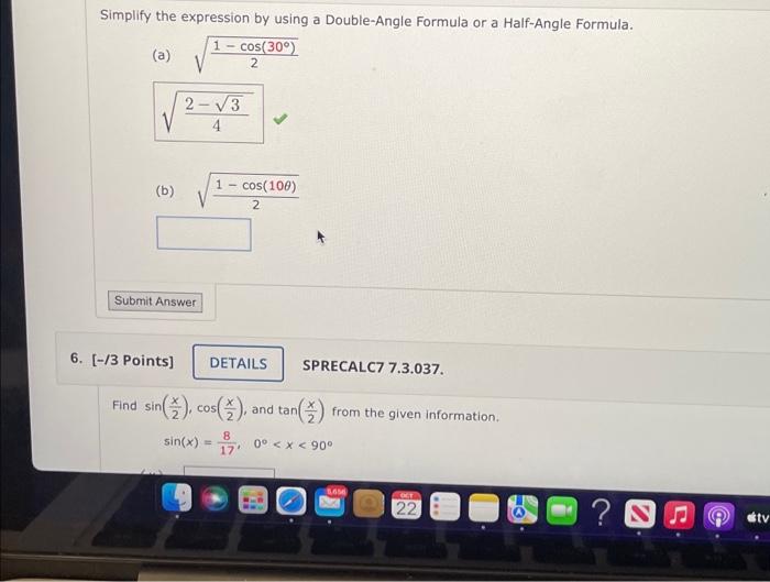 Solved Simplify the expression by using a Double-Angle | Chegg.com