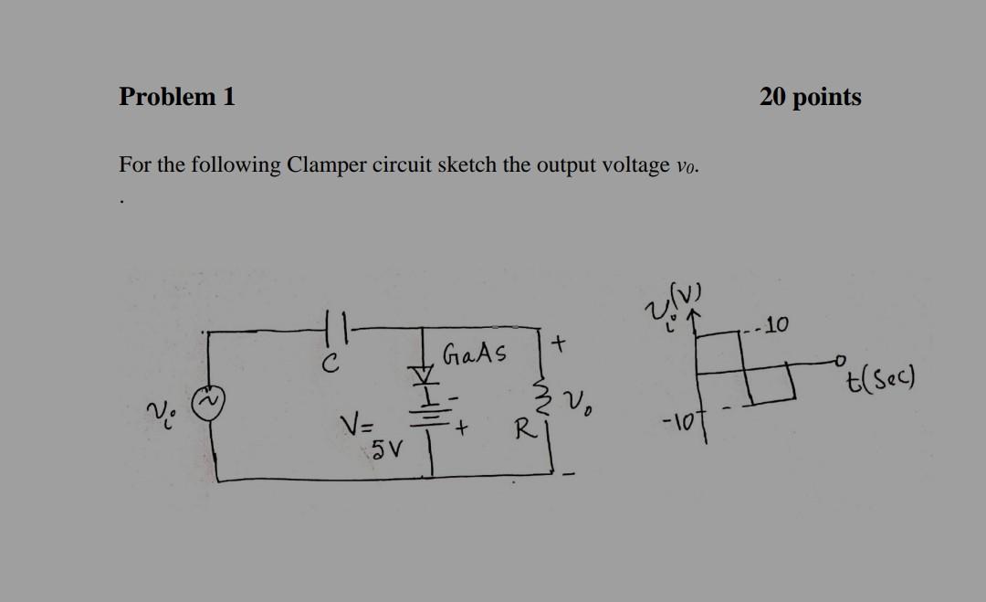 Solved Problem 1 20 points For the following Clamper circuit | Chegg.com