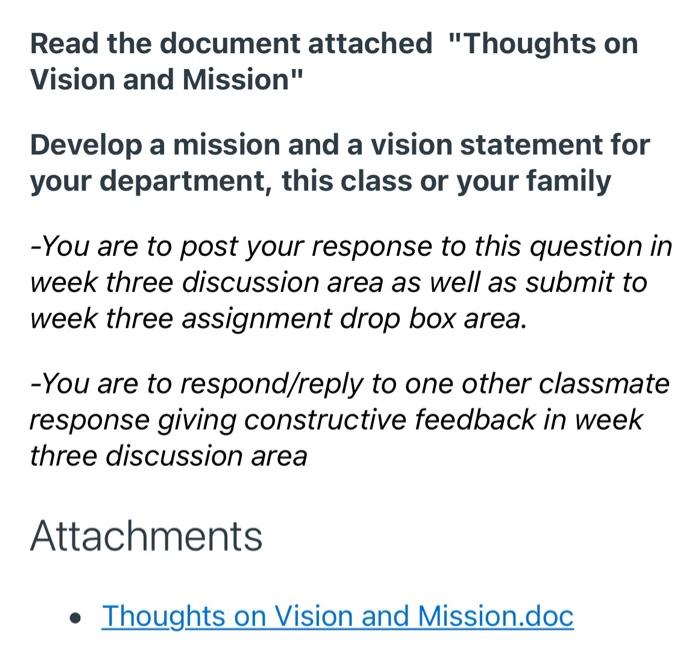 Solved Read the document attached "Thoughts on Vision and | Chegg.com