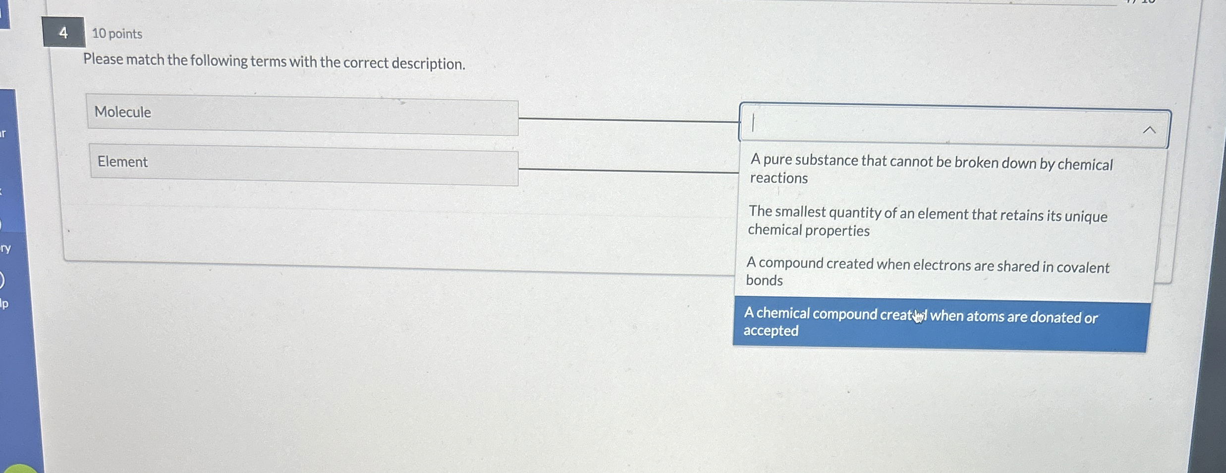 Solved 410 ﻿pointsPlease match the following terms with the | Chegg.com
