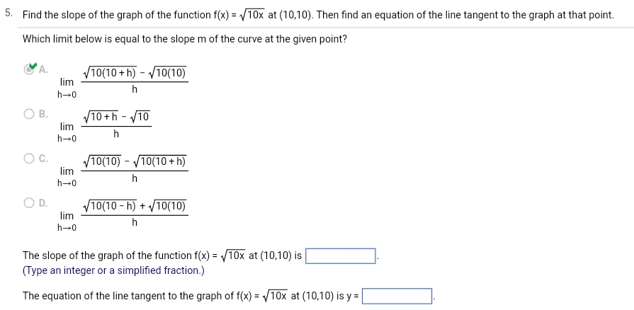 Solved Find the slope of the graph of the function f(x)=10x2 | Chegg.com