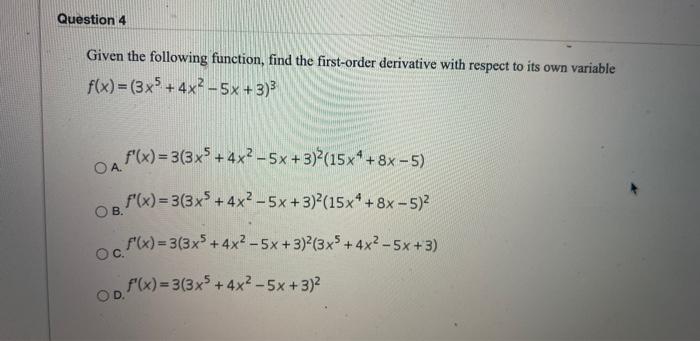 Solved Question 4 Given the following function, find the | Chegg.com