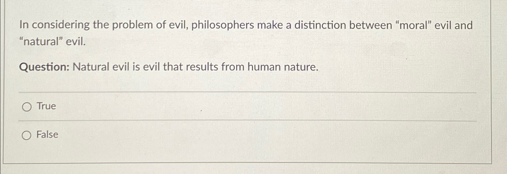 Solved In considering the problem of evil, philosophers make | Chegg.com