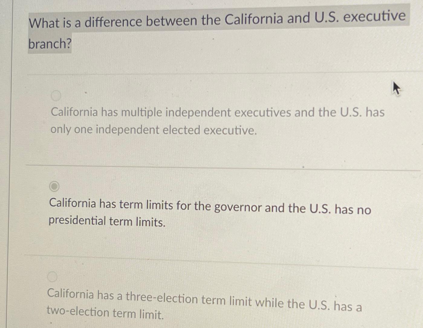 Solved What is a difference between the California and U.S. | Chegg.com