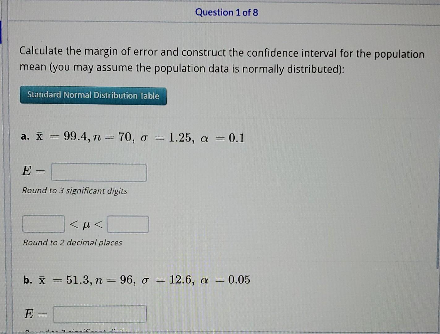 Solved Calculate the margin of error and construct the | Chegg.com