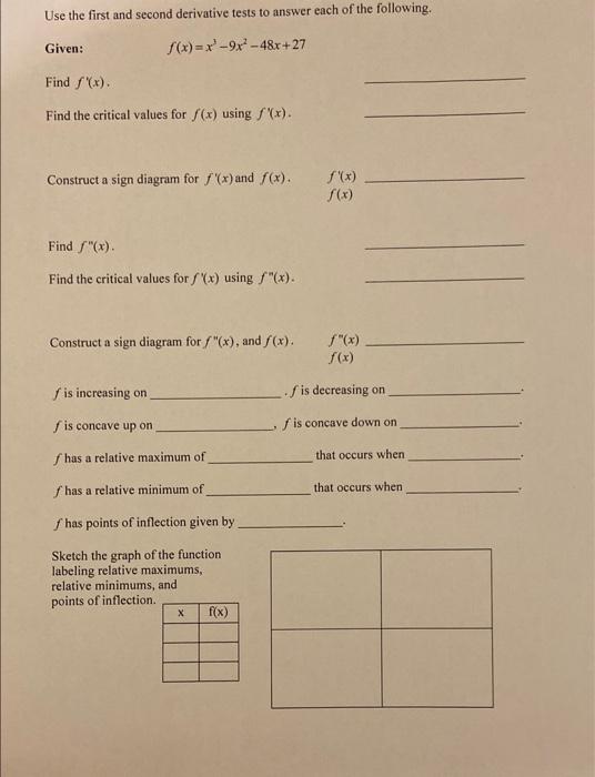 Solved Use the first and second derivative tests to answer | Chegg.com