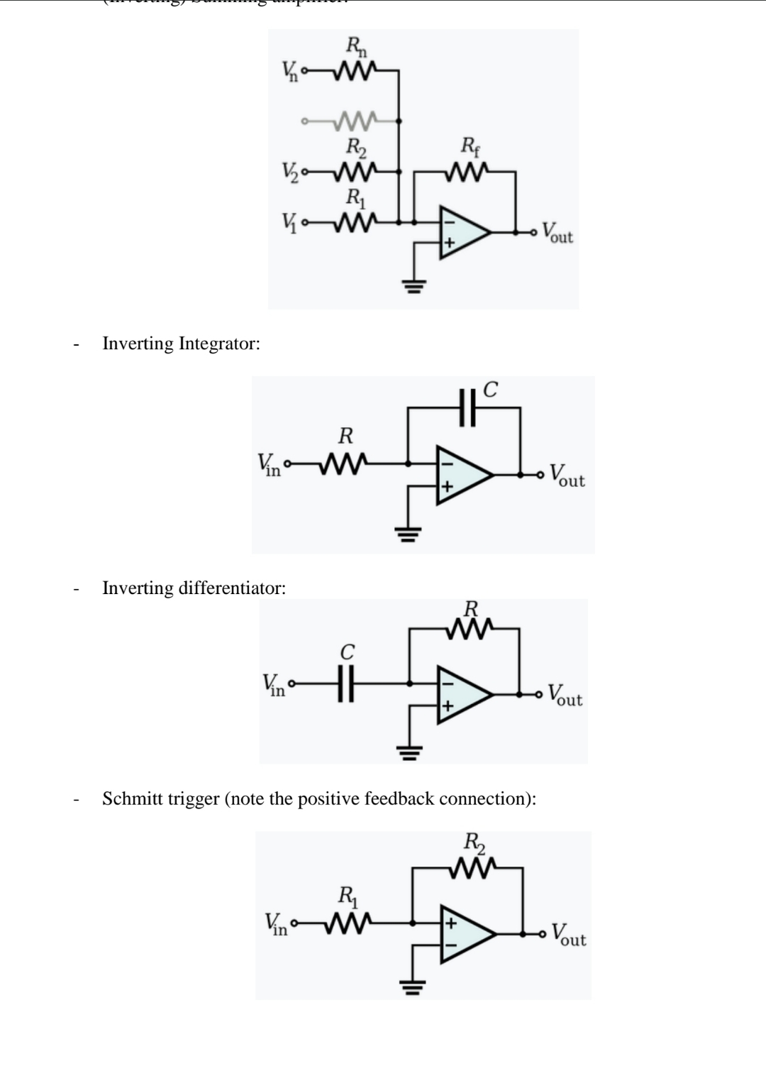 Solved Inverting Integrator:Inverting differentiator:Schmitt | Chegg.com