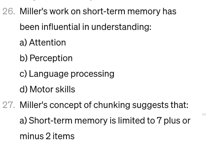 Solved Miller's work on short-term memory has been | Chegg.com