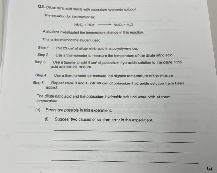 Solved Q2. Dilute nitric acid reacts with potassium | Chegg.com