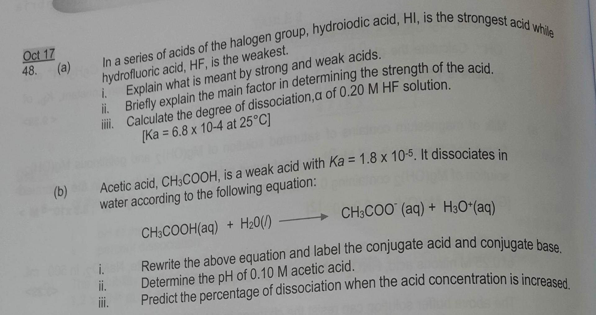 Solved In a series of acids of the halogen group, hydroiodic | Chegg.com