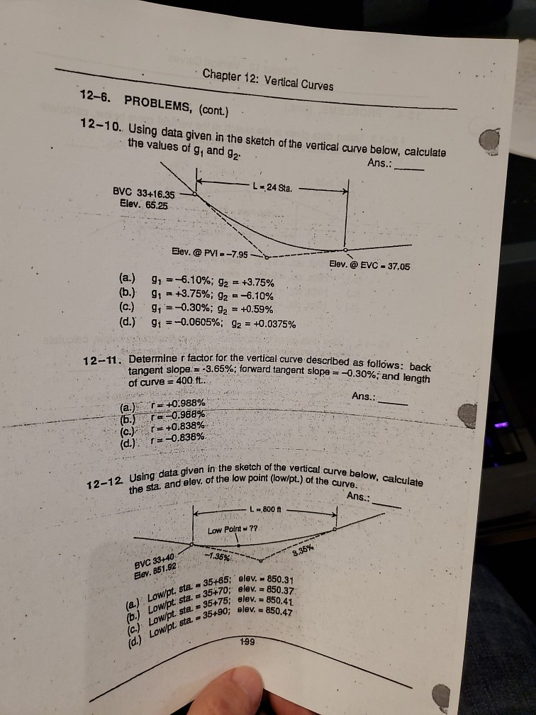 Solved 12-1. Given the following vertical curve data, what | Chegg.com
