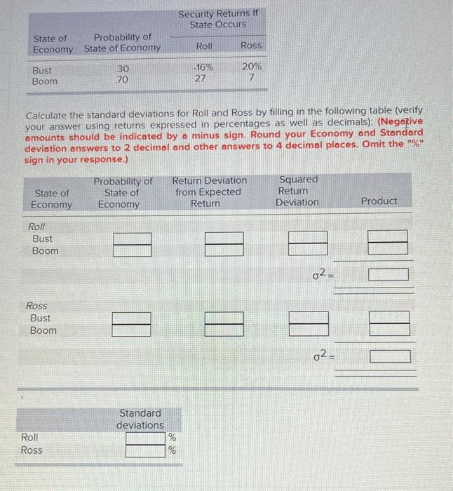 Solved Calculate the standard deviations for Roll and Ross | Chegg.com