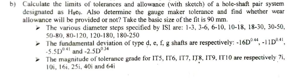 Solved b) Calculate the limits of tolerances and allowance | Chegg.com