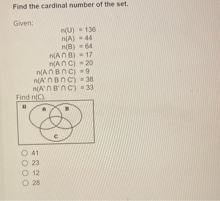 Solved Find the cardinal number of the set. Given: | Chegg.com