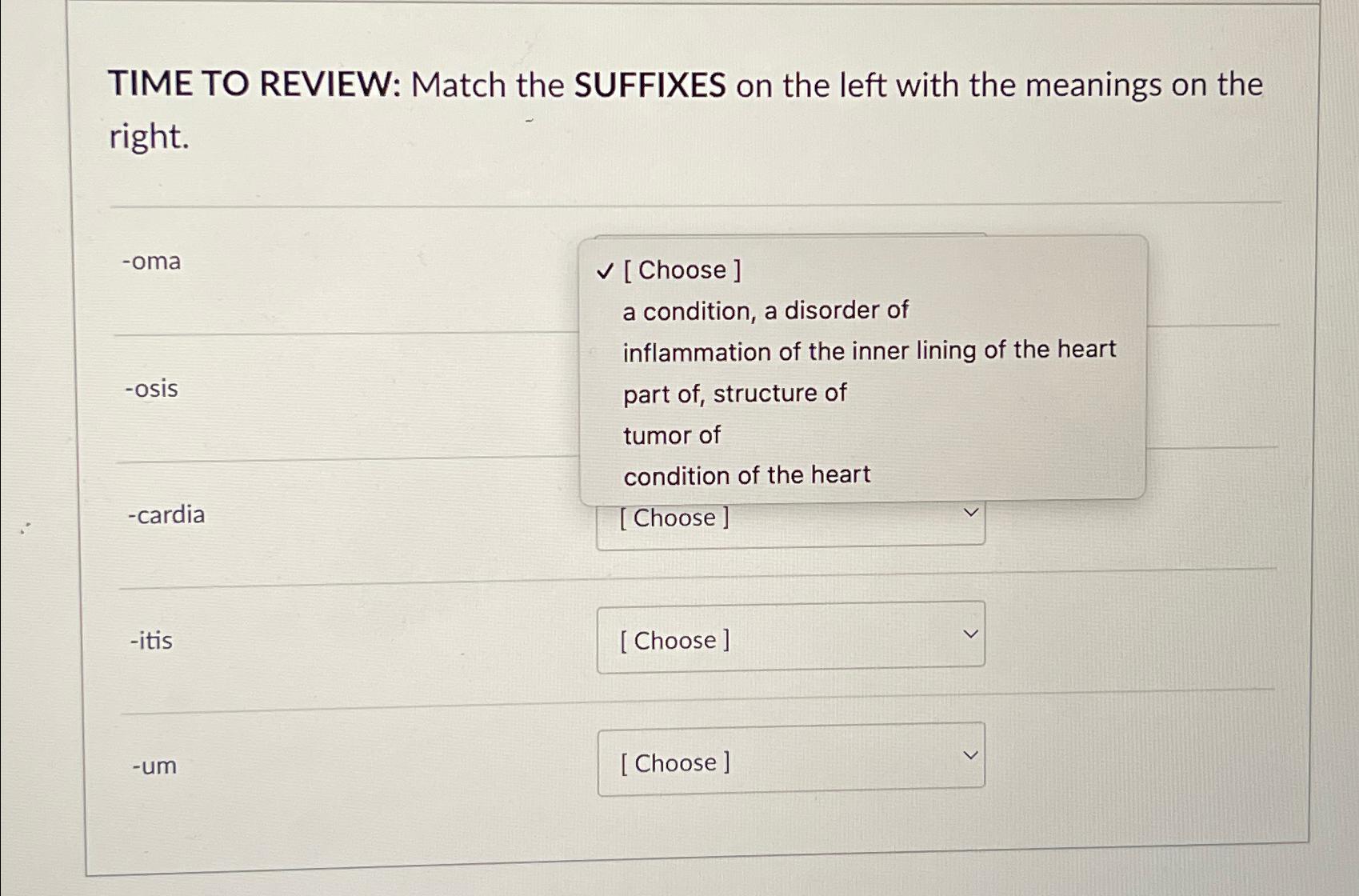 Solved TIME TO REVIEW: Match the SUFFIXES on the left with | Chegg.com